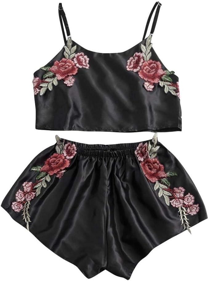 Ladies Patent Leather jumpsuitEmbroidery Lingerie Satin Pajamas Silk ...