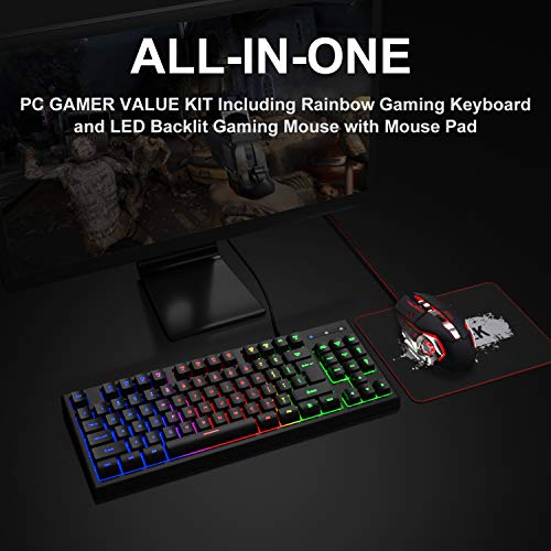 MFTEK RGB 87 Keys Gaming Keyboard and Mouse Combo with Large Mouse Pad ...