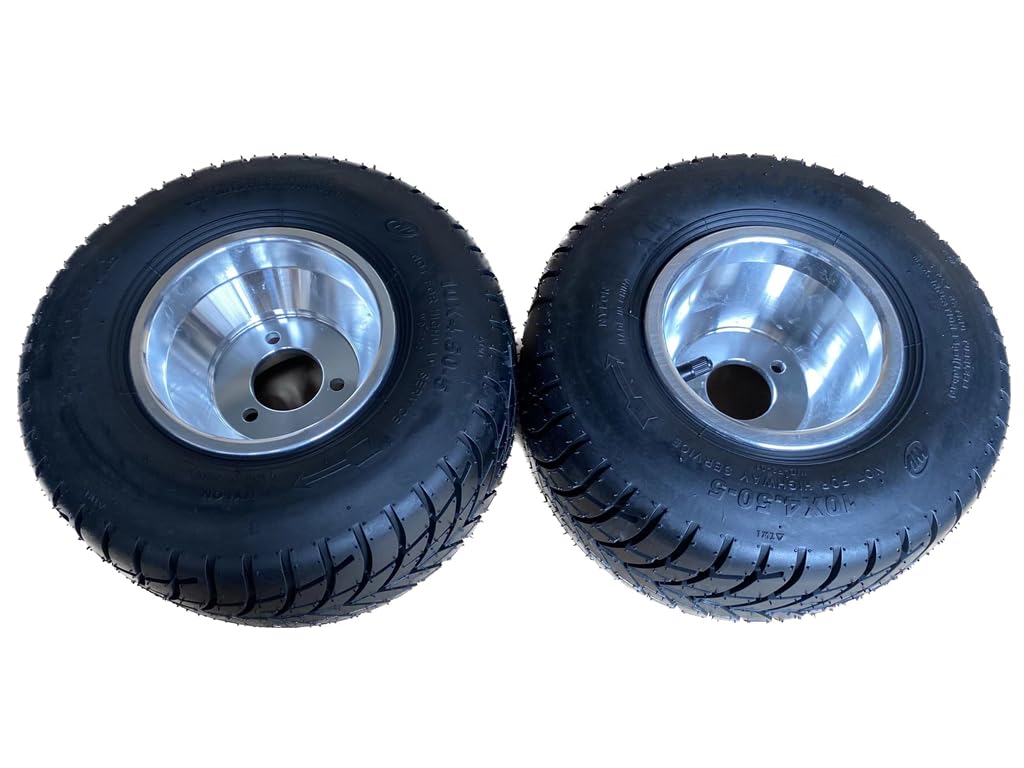 JOHNWELL 10''X4.5'' GO KART FRONT TIRES AND RIMS WITH 3 HOLES,2 PCS IN BOX,TIRES WITH GRAIN ...