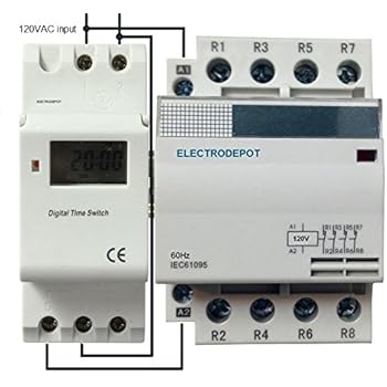 7 Day 24 Hour Electronic Programmable Timer 120V with 50 Amp 3 Pole ...