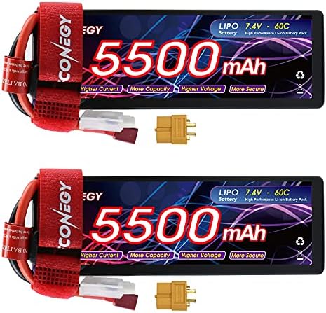 FCONEGY 2S Lipo Battery 7.4V RC Battery Pack 60C 5500mAh Hardcase with ...