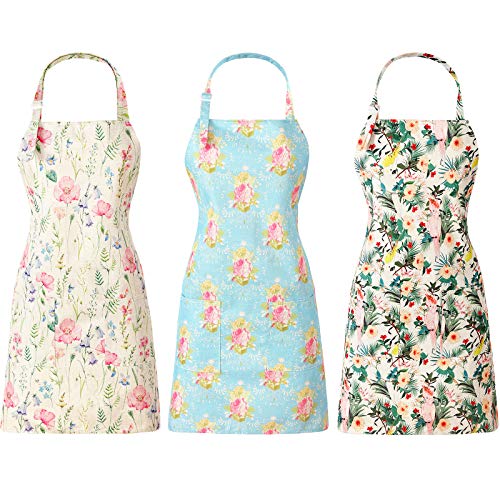 Vicenpal 3 Pieces Women Floral Apron Adjustable Flower Kitchen Linen ...