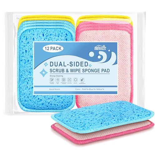 HOMEXCEL 12 Pack Scrub & Wipe Cloths, Dual-Sided Sponges for Kitchen ...
