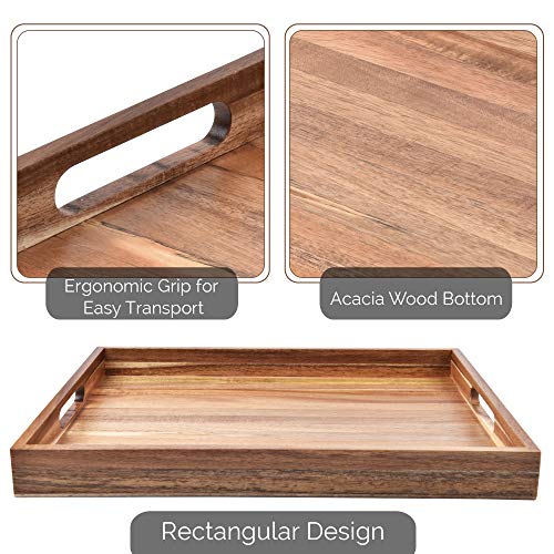 Acacia Wood Serving Tray with Handles (17 Inches) – Decorative Serving ...