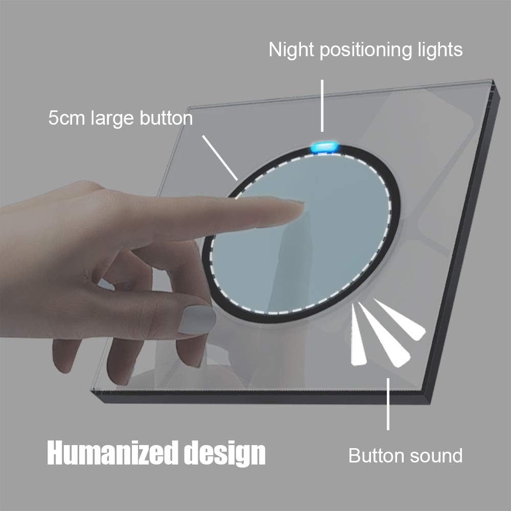 Light Switch White Single Button Switch, Tempered Glass Panel with LED ...