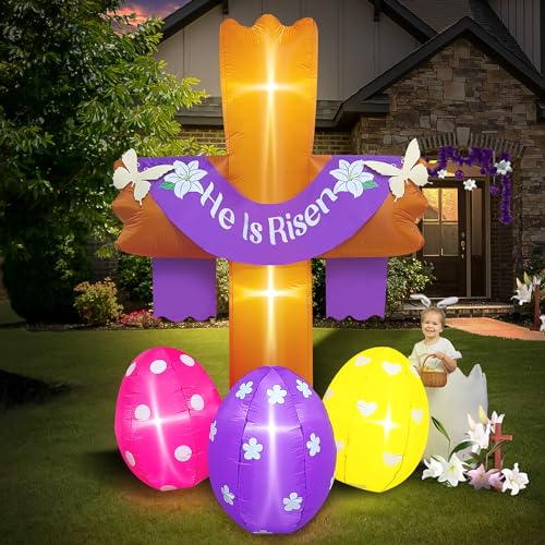 inslife 8FT Tall Inflatable Cross He is Risen with Easter Eggs ...