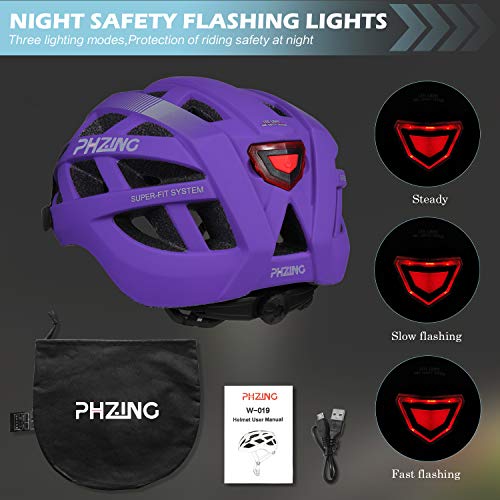 PHZ Adult Bike CPSC Certified Helmet with Rechargeable Led Back Light ...