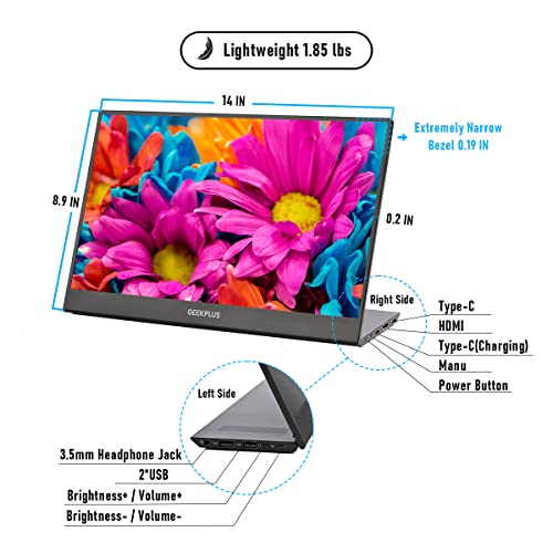 Portable Monitor-GEEKPLUS 15.6inch 1080P USB-C Laptop Monitor HDMI ...