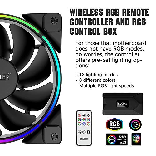 Pccooler 120mm Fan Moonlight Series 5 in 1 Kit Upgrade, Premium Addressable RGB Case Fans with ...