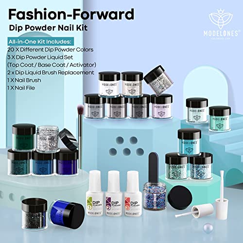Modelones 20 Colors Dip Powder Nail Kit Starter, Winter Gray Green Blue ...