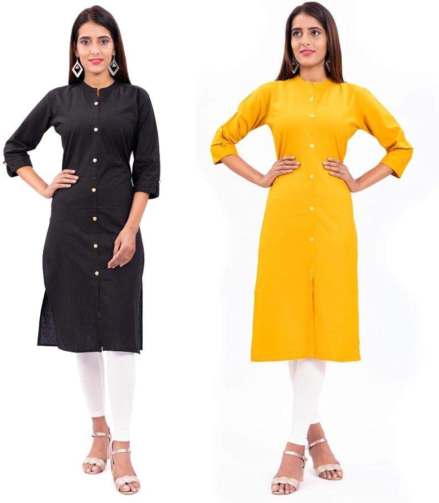 Buy N2Fashions Women's Kurta: Straight Cotton Plain Solid Color Kurtis ...