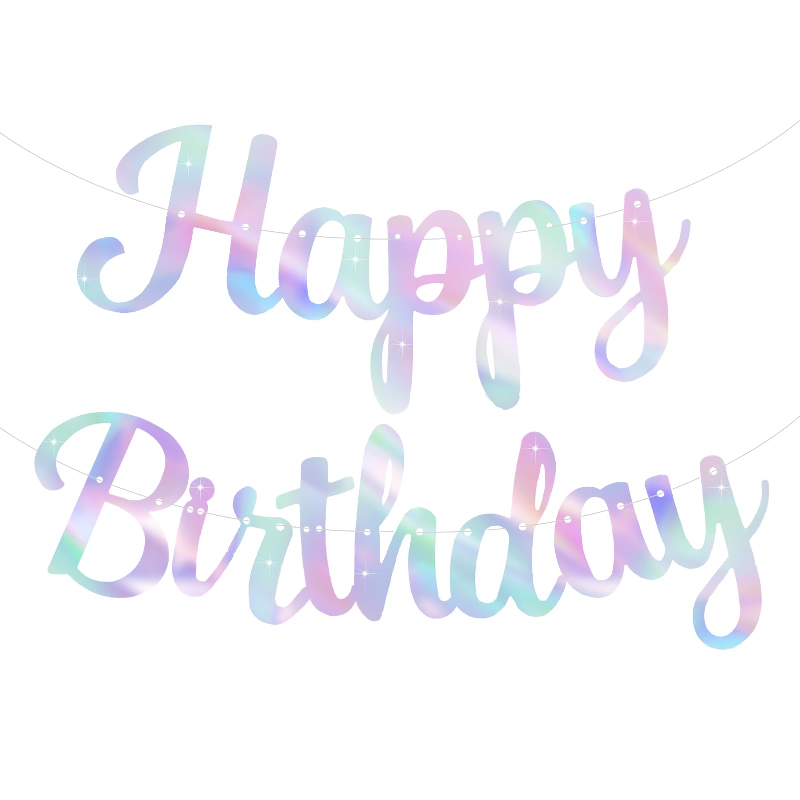PatiCool Iridescent Happy Birthday Banner - Pre-Strung Holographic Sign ...