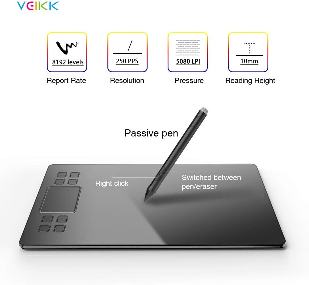 VEIKK A50 Graphics Drawing Tablet 10×6 Inches Digital Art Tablet With ...