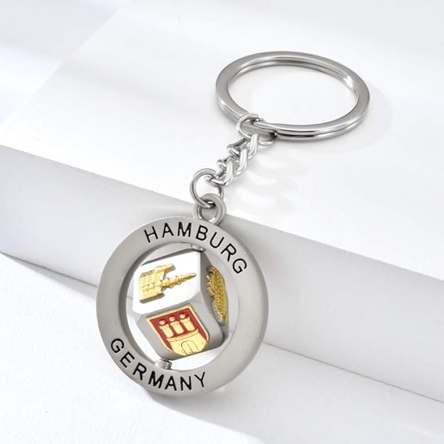 Amazon.com: Keychain Germany Hamburg Pattern Rotatable Key Chain Scrub ...