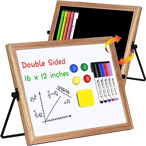 Double-Sided Dry Erase Whiteboard & Chalkboard, 16" x 12" Magnetic ...