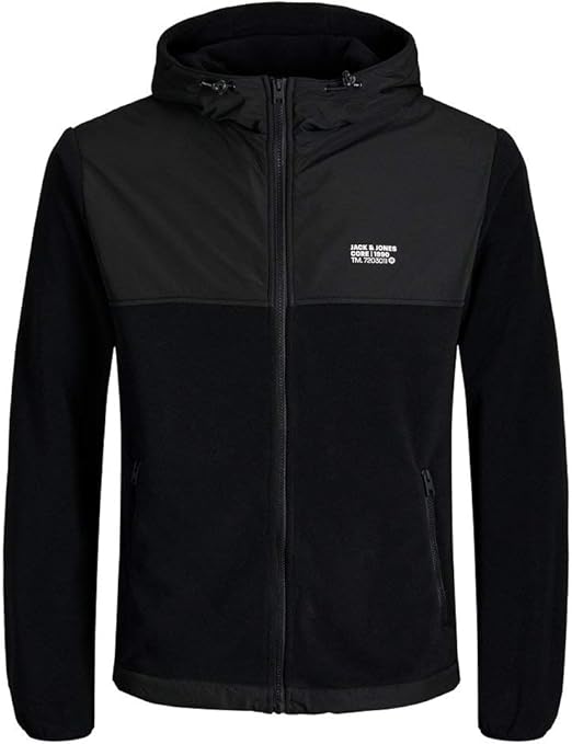 Jack & Jones Core Fleece Jacket Mens Colour Block Polyester Hooded Coat ...