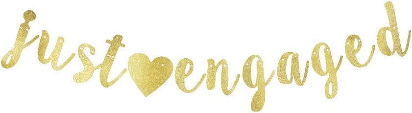 Amazon.com: Just Engaged Banner, Engagement Party Gold Gliter Paper ...