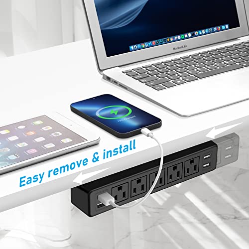 Black Under Desk Power Strip, Adhesive Wall Mount Power Strip with USB ...