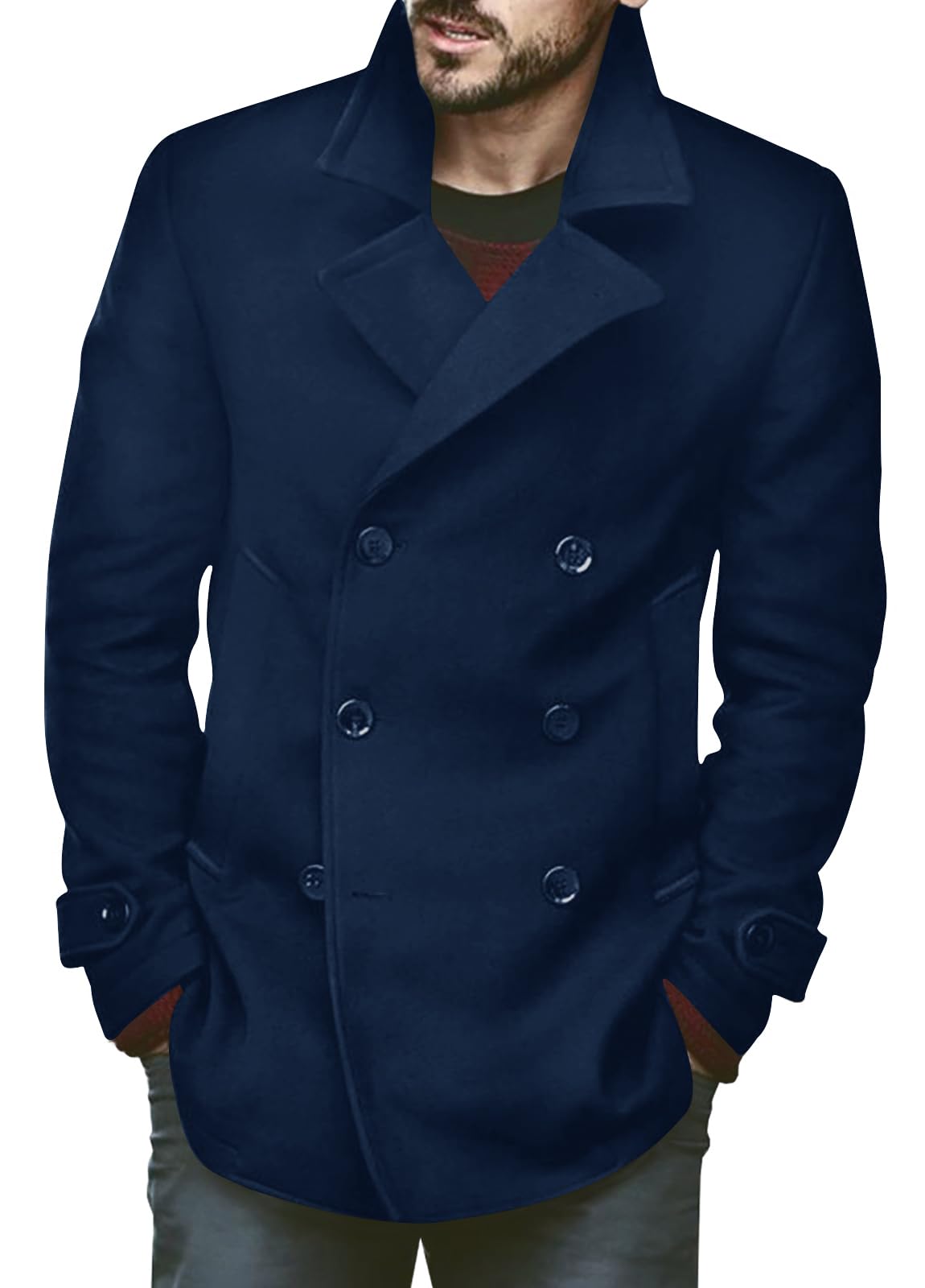 Size M, Bbalizko Mens Classic Pea Coat Notched Collar Slim Fit Double ...