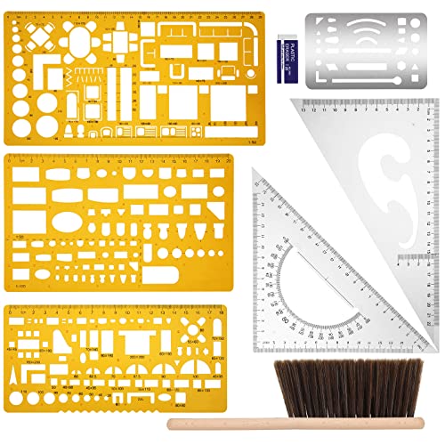 Architectural Templates, Plastic Drawing Template Ruler, Dusting Brush ...