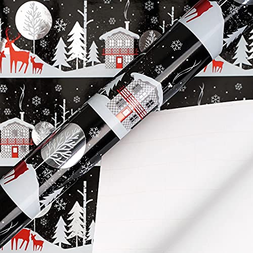 WRAPAHOLIC Christmas Wrapping Paper Roll - Red and Black Reindeer ...