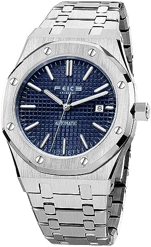FEICE Men's Automatic Stainless Steel Waterproof Date Analog Mechanical Watch, 42mm, FM019, Blue ...