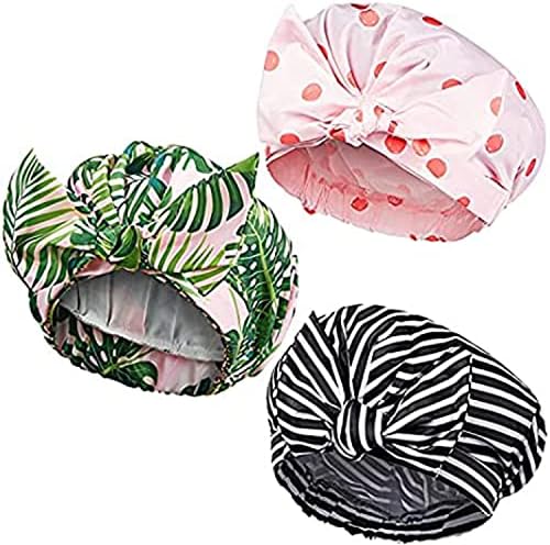 KASTWAVE 3 Pieces Shower Caps for Women, Waterproof Reusable Shower ...