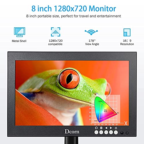 Dcorn 8 inch Mini Monitor, Small HDMI Monitor 1280x720 16:9 IPS Metal ...