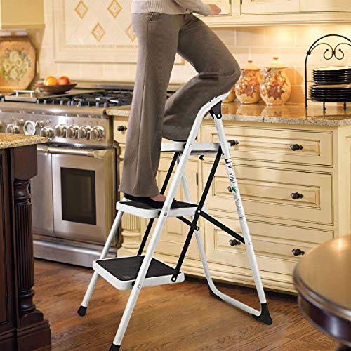 ReunionG Folding 3 Step Ladder Heavy Duty Step Stool Anti-Slip Platform ...