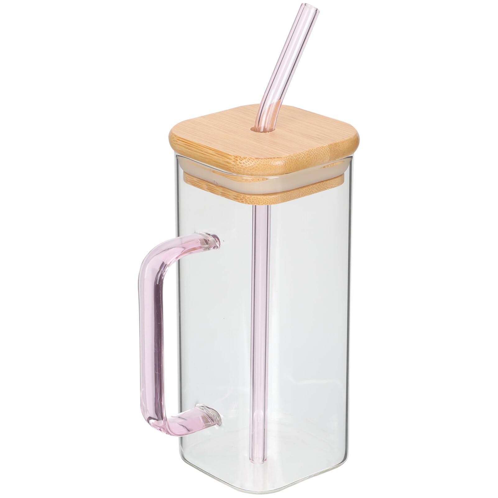 Luxshiny Rectangular Cups Glass Straw Cup with Lids Square Drinking ...