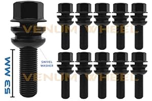 Amazon.com: 10 Pc Black Lug Bolts | Extended Shank Length 53 mm | M14 X 1.5 Threads | R14 Ball ...