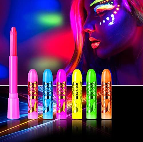 UV Glow in The Dark Face Paint Crayons,Black Light Makeup Neon Face and ...