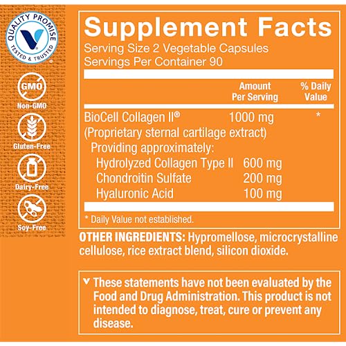 The Vitamin Shoppe BioCell Collagen II With Hyaluronic Acid 1000MG (180 ...