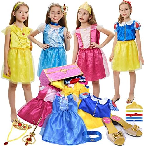 Latocos 17 Pcs Girls Princess Dress Up Trunk Role Play Cosplay Set with ...