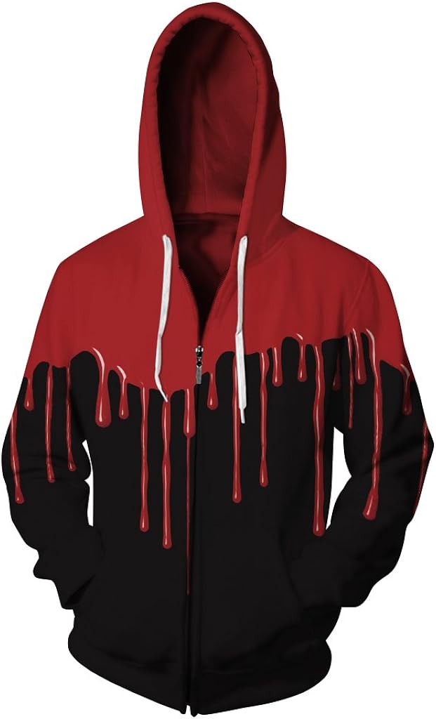 FGVBWE4R 3D Red Flowing Blood Hoodies Herren Damen Winter Fleece Jacke ...