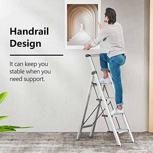 4 Steps Lightweight Aluminum Ladder Folding Step Stool Stepladders with ...