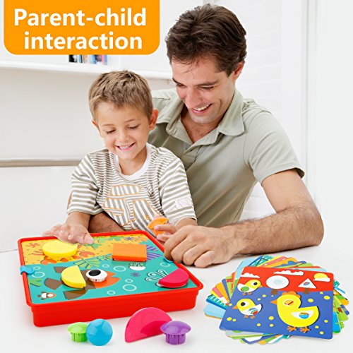 JoyGrow 2 in 1 Button Art Color Matching Mosaic Pegboard Set Toddler Toys Color & Geometry Shape ...