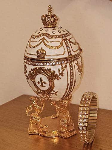 Amazon.com: IMPERIAL white FABERGE Egg Trinket box style 24kt GOLD ...
