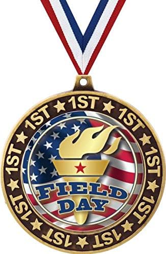 Amazon.com : Field Day 1st Place Perimeter Medal Gold, 2.75" Field Day ...