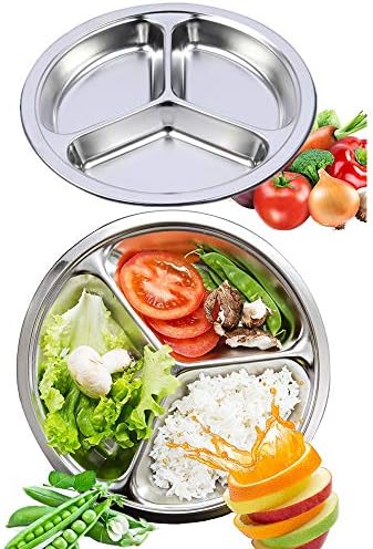 AIYoo 304 Stainless Steel Sectioned Dinner Plates Set of 2 Divided ...