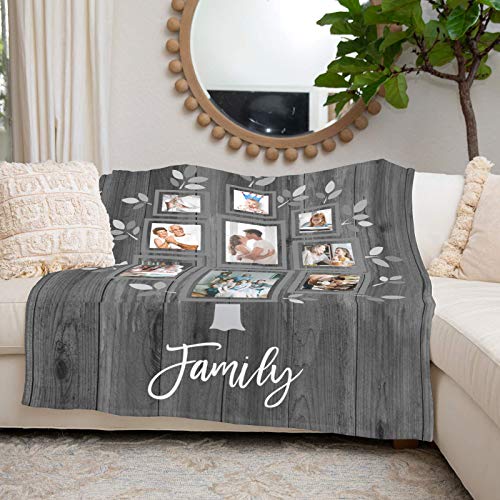 Personalized Family Tree Blanket with 9 Photos Custom Blanket with ...