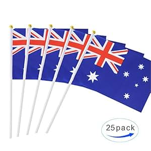 Amazon.com : 25 Pack Hand Held Small Mini Flag Australia Flag ...
