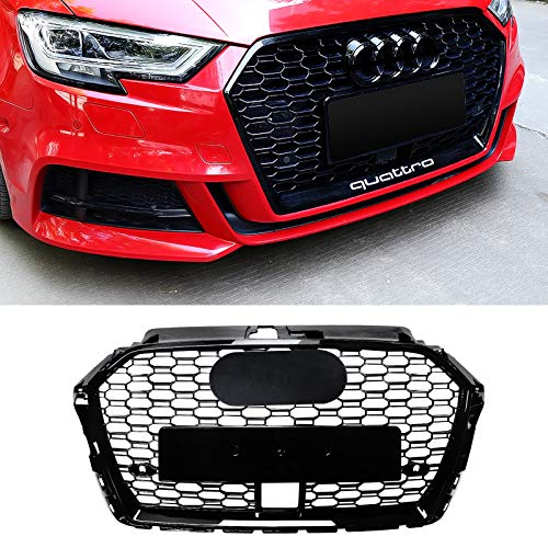 NINTE RS3 Grille Cover with ACC Hole for 2017-2019 Audi A3/S3 8V, RS3 Style ABS Gloss Black ...