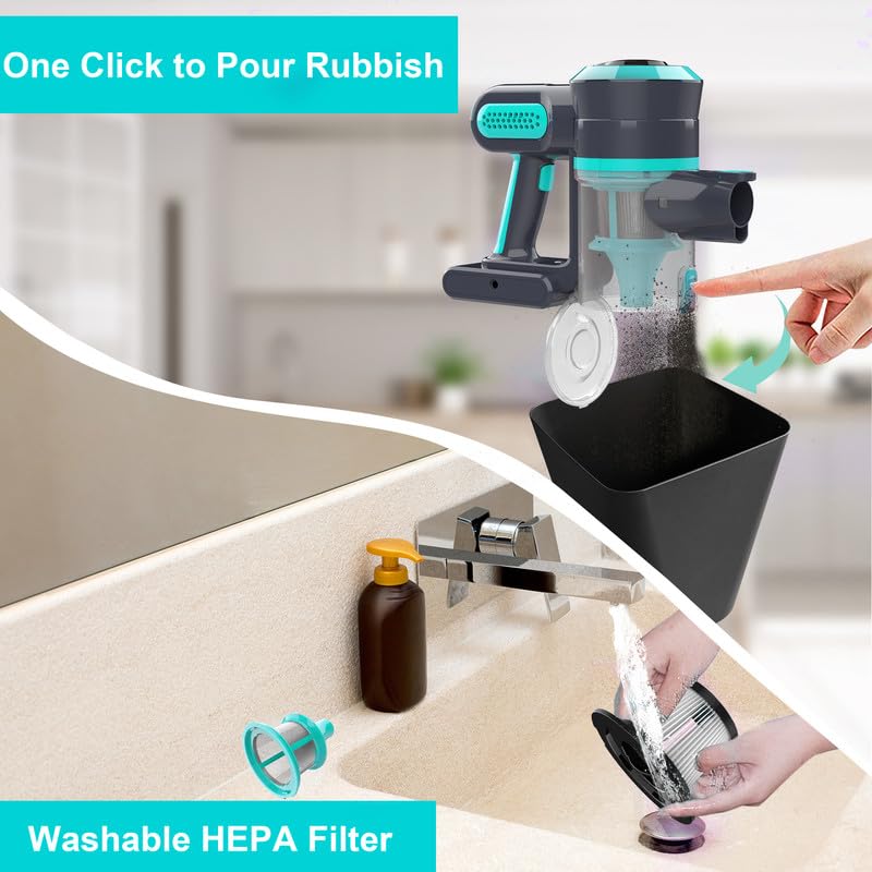 Cordless Vacuum Cleaner, 25Kpa Handheld Vacuums, 4 in 1 Vacuum Cleaner ...