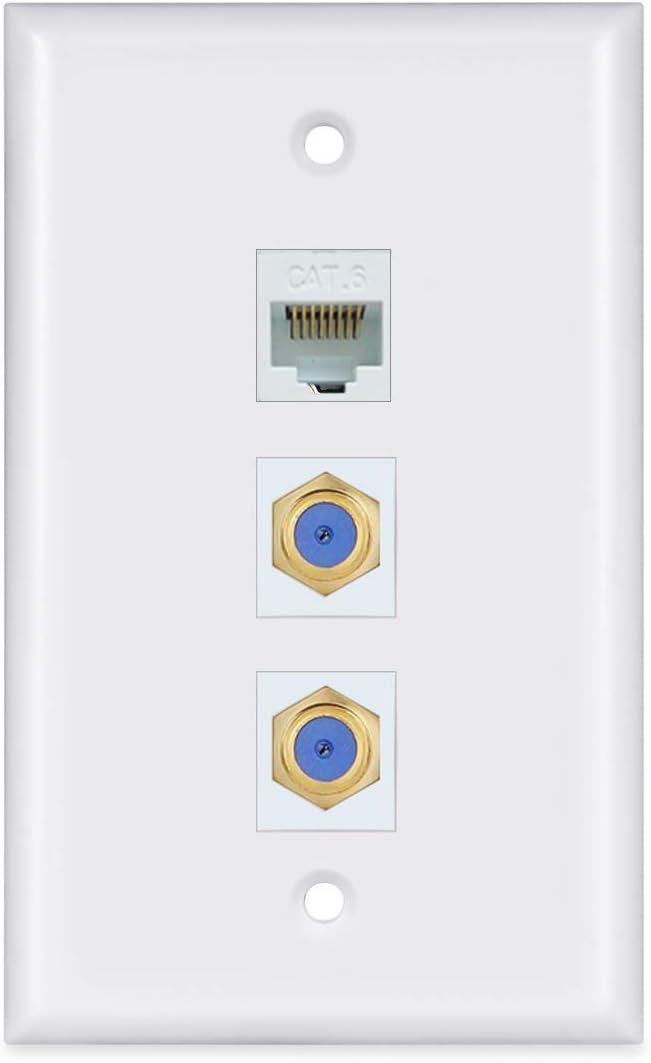 2 Coax 1 Ethernet Wall Plate - 2 Port 3Ghz TV Coax Cable F Type and 1 ...