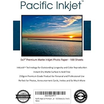 Amazon.com : 5x7" 100 Sheets Premium Matte Bright White Inkjet DS Photo ...
