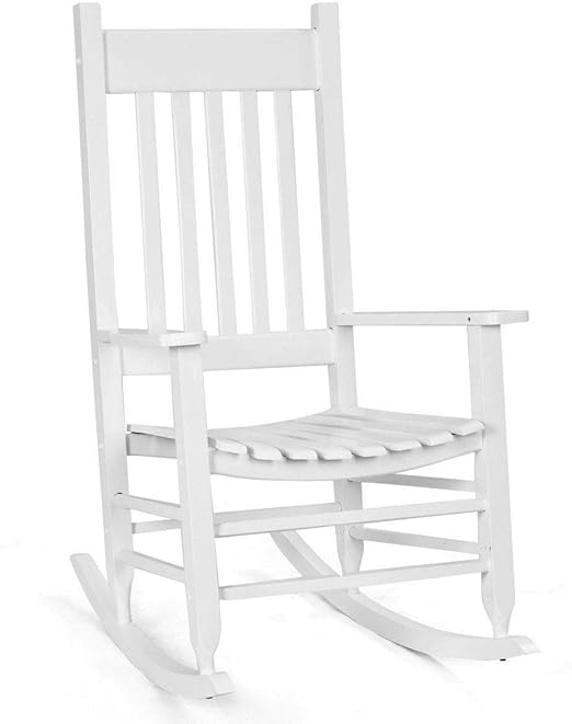 Amazon.com: White Solid Wood Rocking Chair Porch Deck Patio Backyard ...