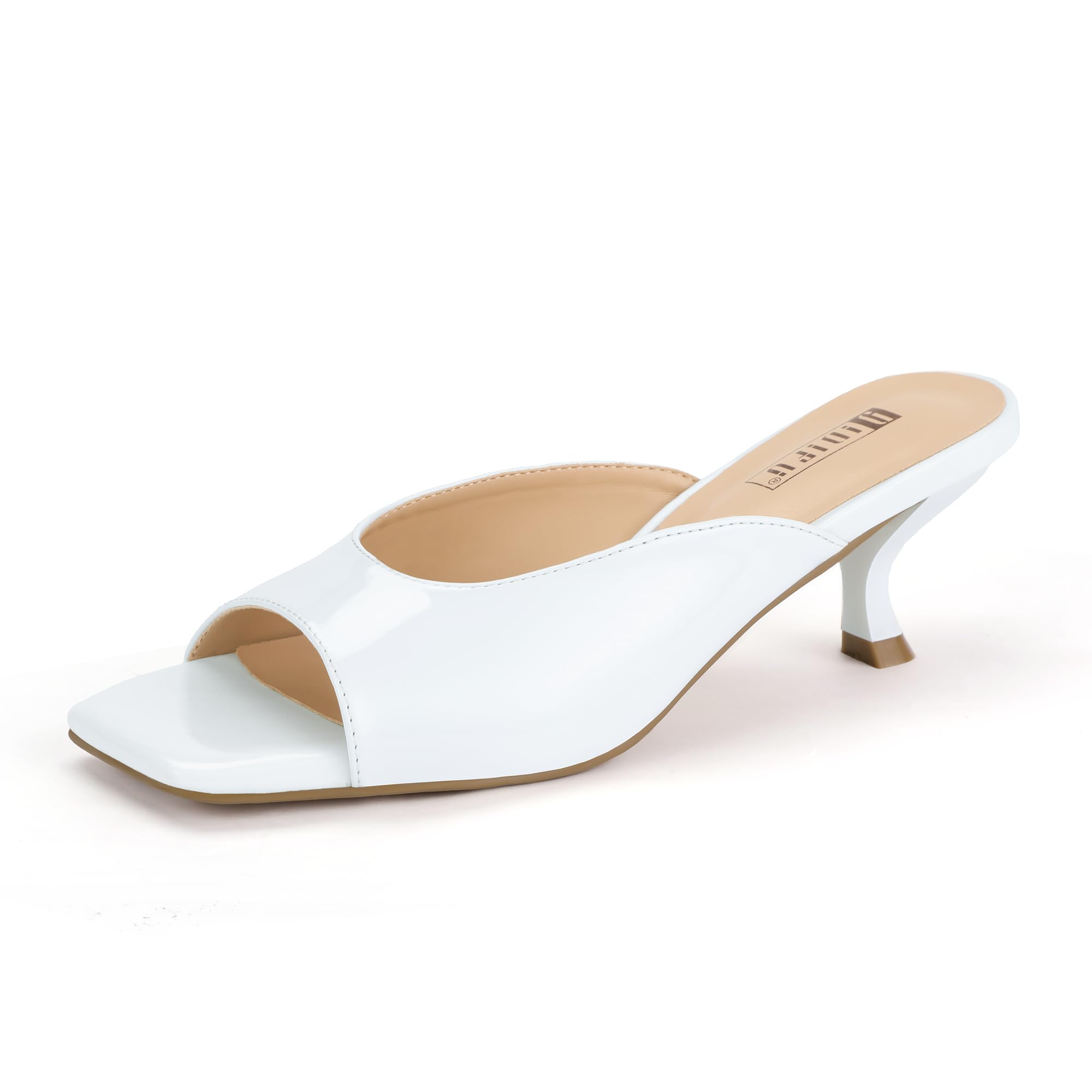 IDIFU White Kitten Heels for Women Open Square Toe Low Heels Sexy Slip ...