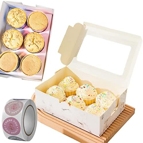 سعر 6 Cavity Marble Cardboard Cupcake Boxes Sturdy Bakery Containers ...
