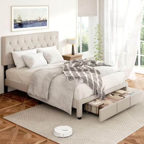 FRAME ONLY---Full Size Bed Frame with Storage, Full Bed Frame with ...